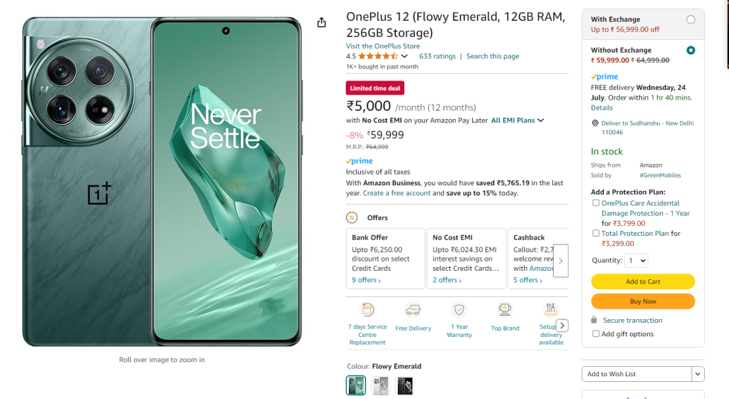 OnePlus 12 drops below Rs 54,000 on Amazon Prime Day Sale - Gizmochina