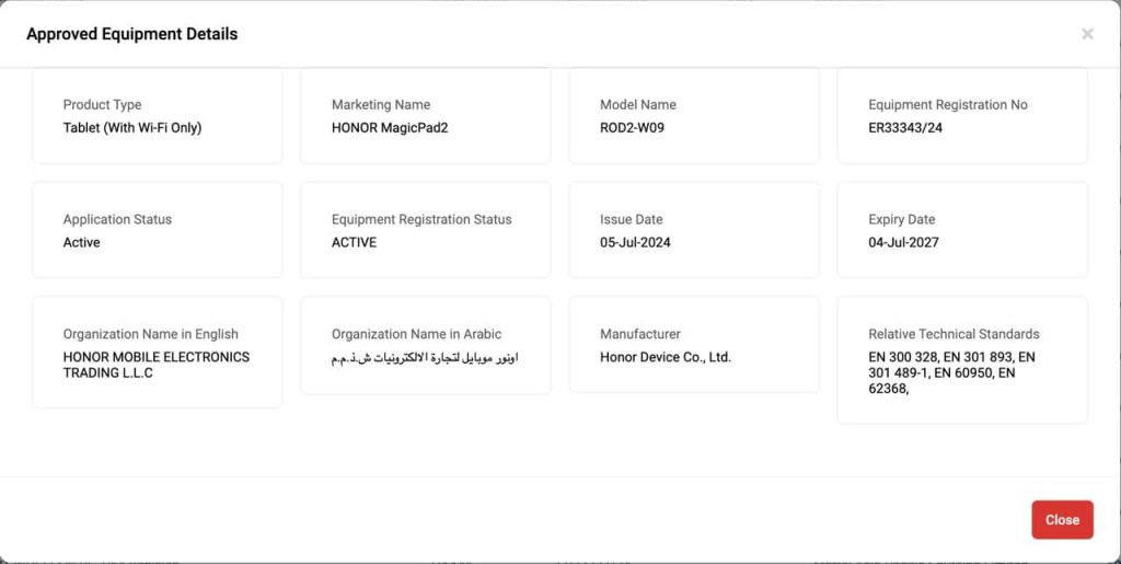 Honor MagicPad 2 spotted on TDRA certification, global launch imminent ...