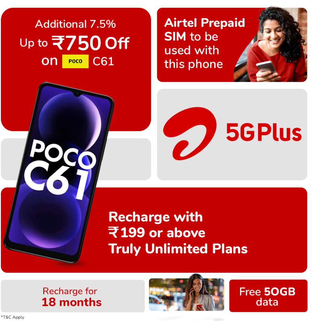 POCO C61 Airtel Locked version unveiled with 50GB free date; costs Rs 5,999 - Gizmochina