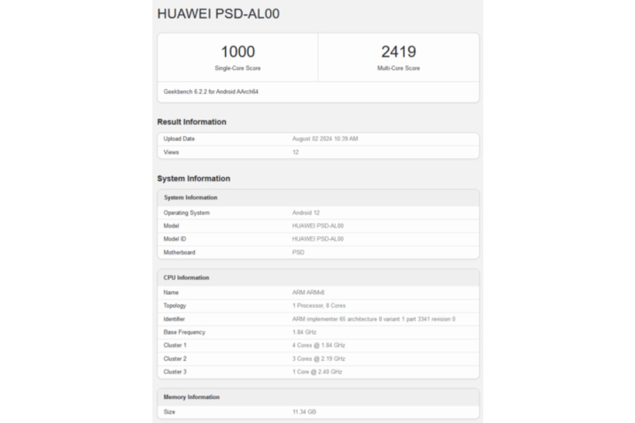 Alleged Huawei Nova Flip appears on Geekbench with Kirin 8000 processor