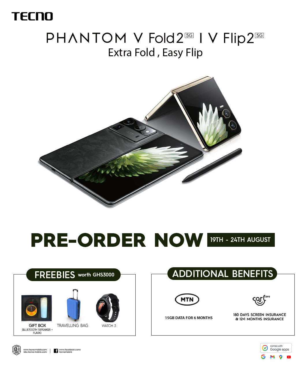 Tecno Phantom V Fold 2, Phantom V Flip 2 pre-orders begin, official ...