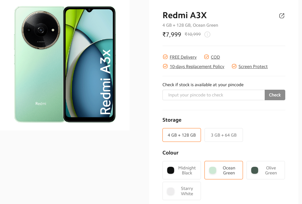Redmi A3x goes on sale quietly in India with Rs 6,999 (~$83) starting ...