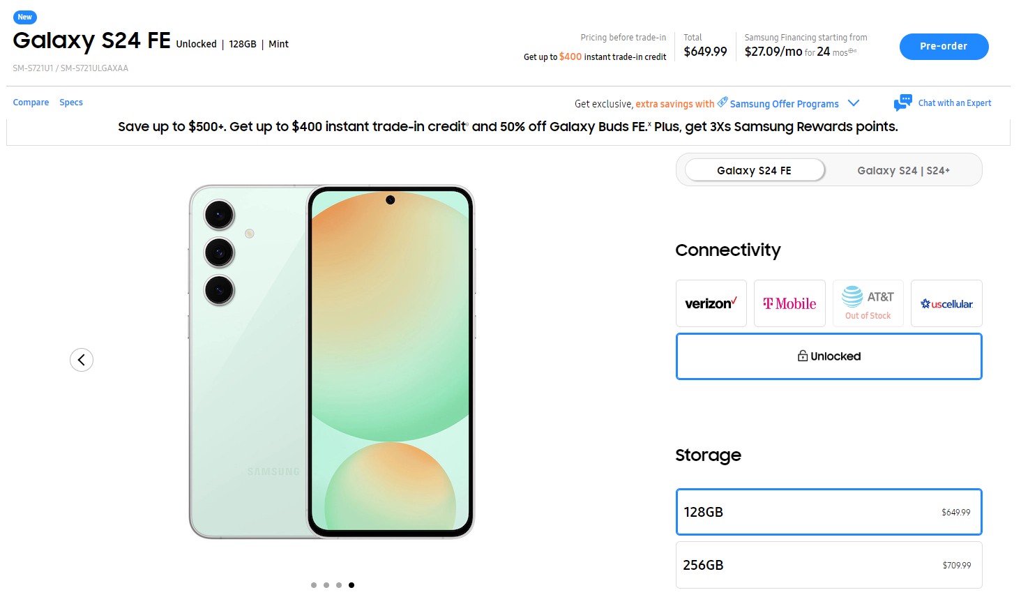 Samsung Galaxy S24 FE pre-order listing spotted with $649 price tag, official images, key ...