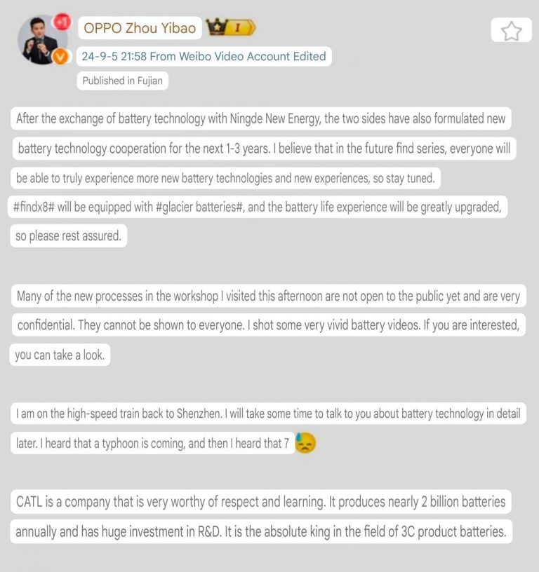 OPPO Find X8 series confirmed to use high-density silicon-carbon anode ...