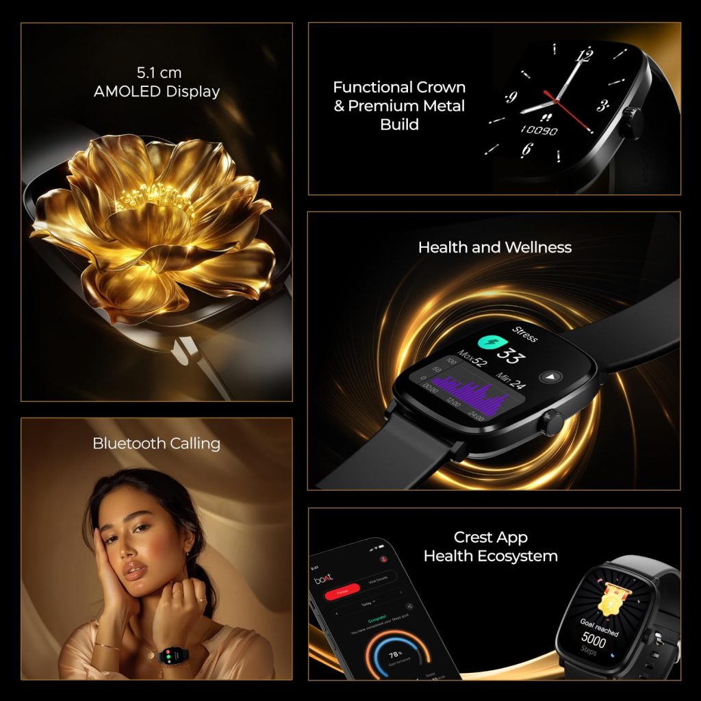 Boat Ultima Regal smartwatch with AMOLED Display, Health Tracking ...