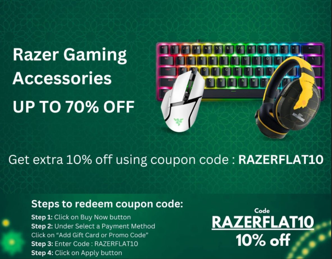 Razer Gaming Accessories are on sale with upto 74% off and additional ...