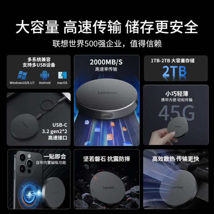Lenovo Y910 magnetic portable SSD with 1TB/2TB options & 2000MB/s read ...