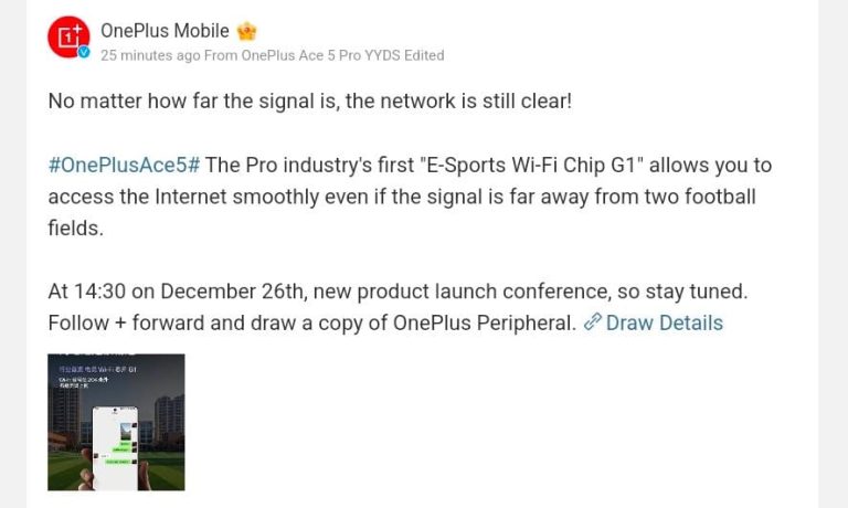 OnePlus Ace 5 Pro will feature gaming-focused Wi-Fi G1 Chip: a first in mobile gaming networks ...