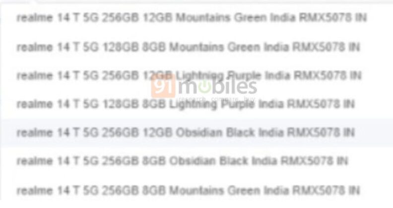 Realme 14T leak reveals up to 12GB RAM and three color options