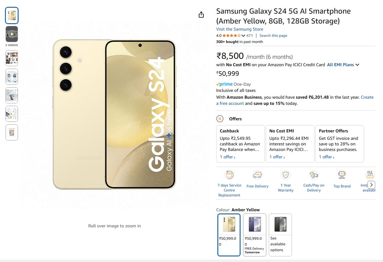 Samsung Galaxy S24 5G Base Variant Now Available at ₹50,999 ($589) on ...