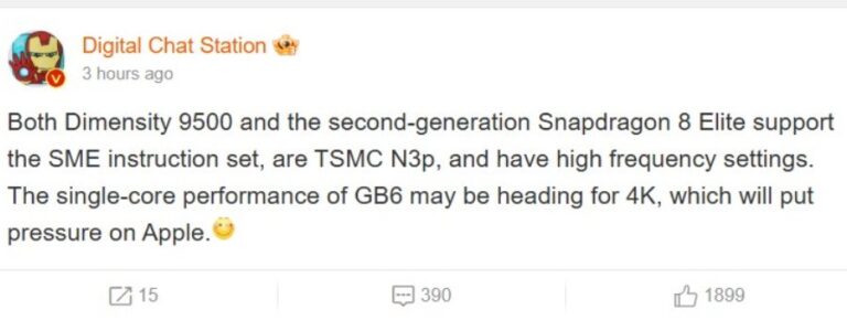 Snapdragon 8 Elite 2 and Dimensity 9500 could be on par with Apple M4 in single core performance