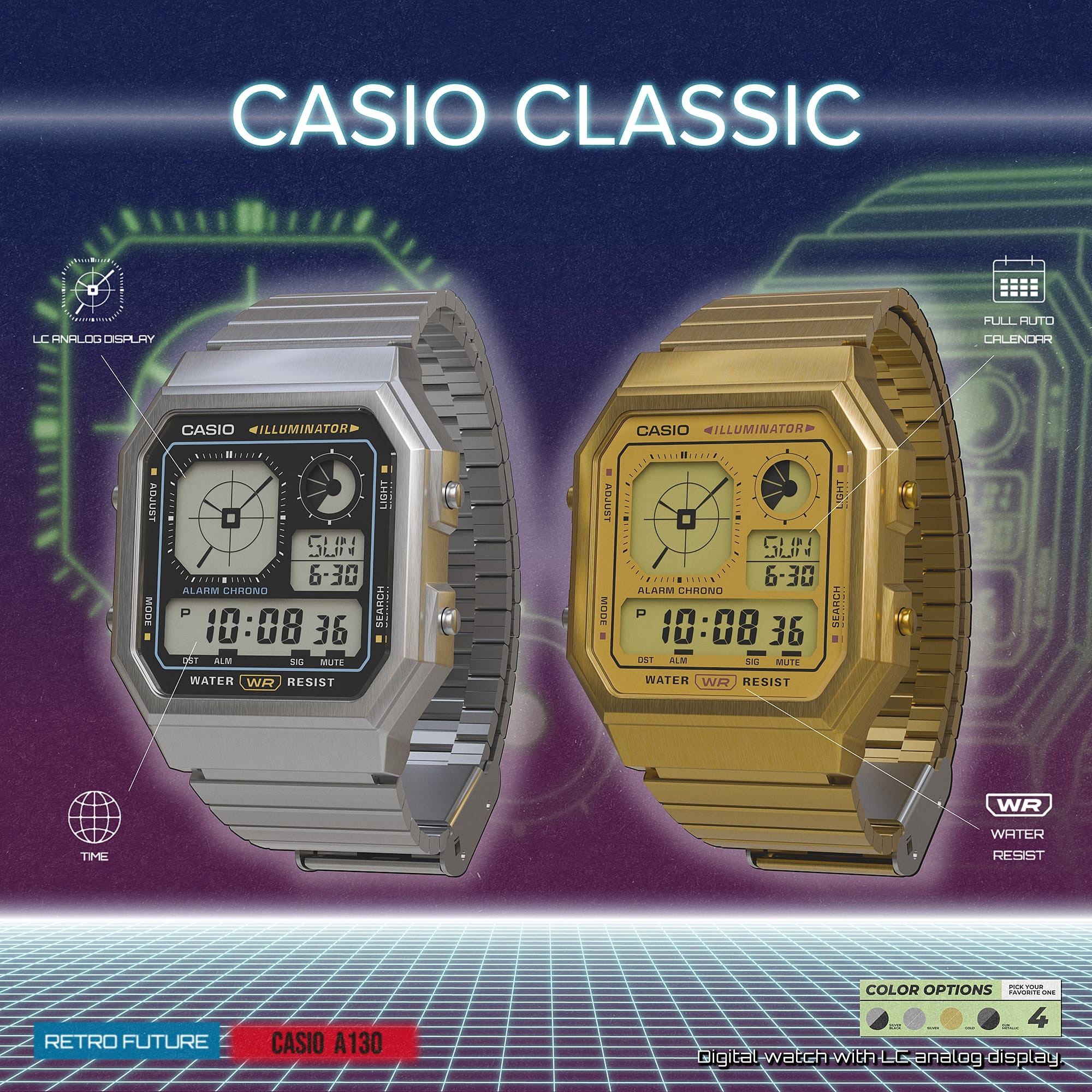 Casio A130WE Series Retro-Futuristic watches get four new models ...