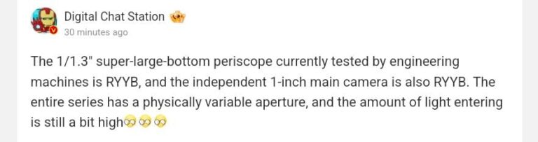 Both 1" main and 1/1.31" periscope telephoto of Huawei Pura 80 Ultra to use RYYB configuration ...