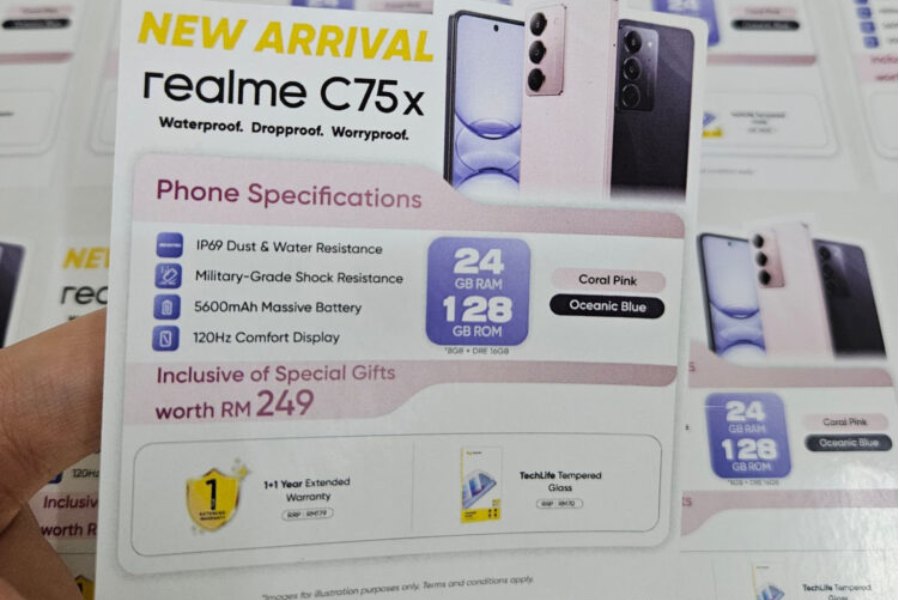 Realme C75x design, display, and battery detail leaks via promo poster