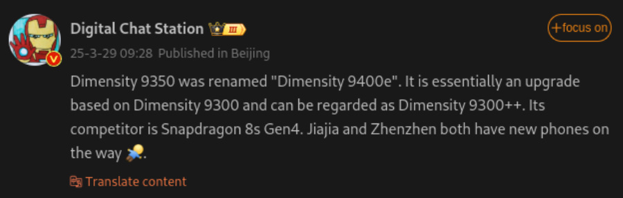 MediaTek to rename its 8s Gen 4 rival as Dimensity 9400e