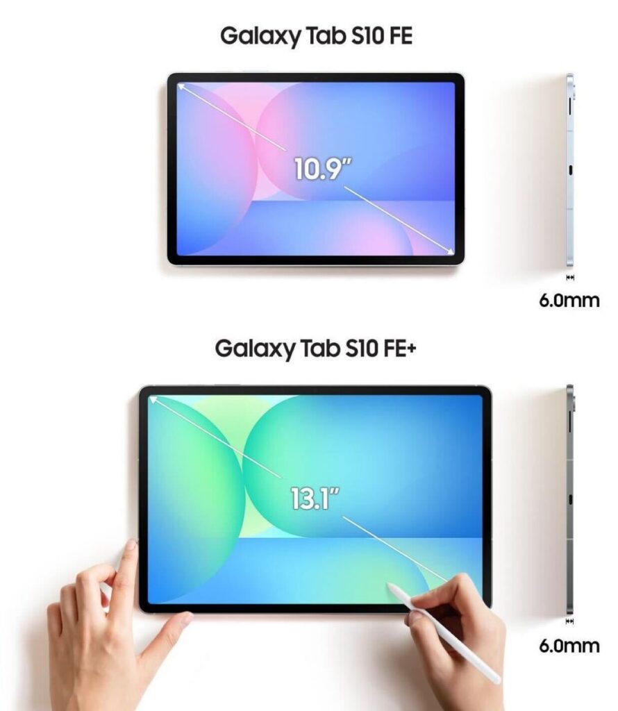 Galaxy Tab S10 FE and S10 FE+ show striking size difference in new leak - Gizmochina