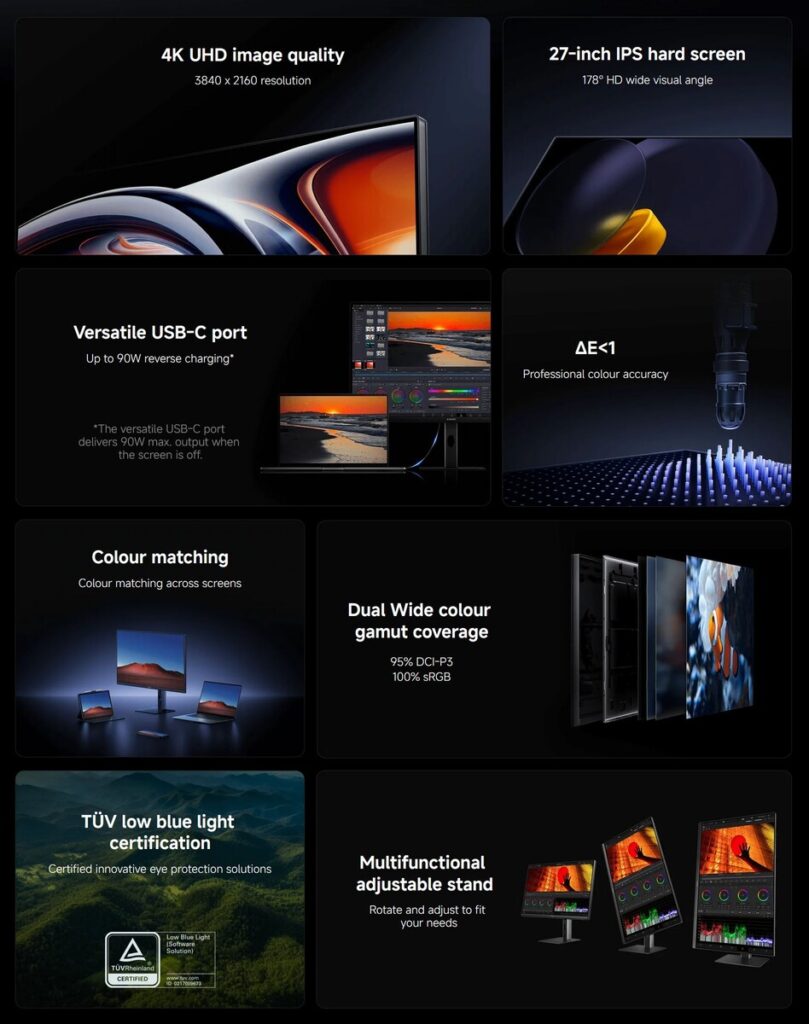 Xiaomi A27Ui Unveiled Globally: A 27-inch 4K Monitor with 100% sRGB Color Coverage - Gizmochina