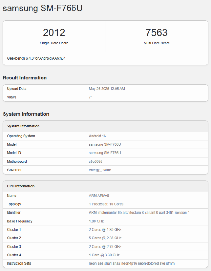 Samsung Galaxy Z Flip 7 Geekbench listing reveals Exynos 2500 with 10 ...