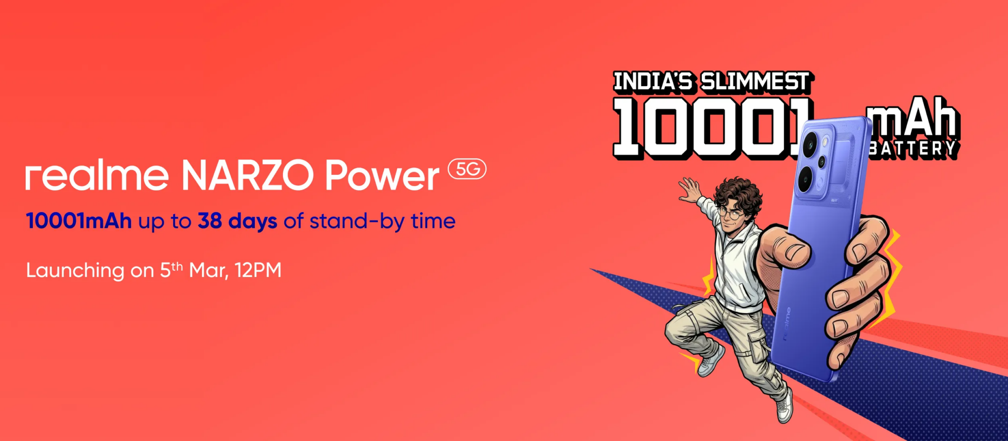 Realme Narzo Power 5G debuts on March 5 with 10,0001mAh battery, 144Hz ...