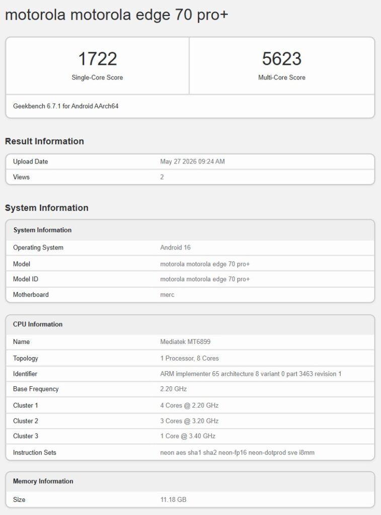 Motorola Edge 70 Pro+ with Dimensity 8500 incoming, reveals Geekbench ...