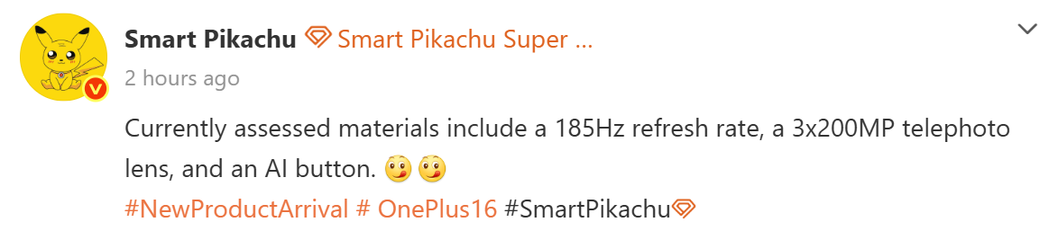 OnePlus 16 leak reveals a 185Hz display, 200MP periscope camera ...